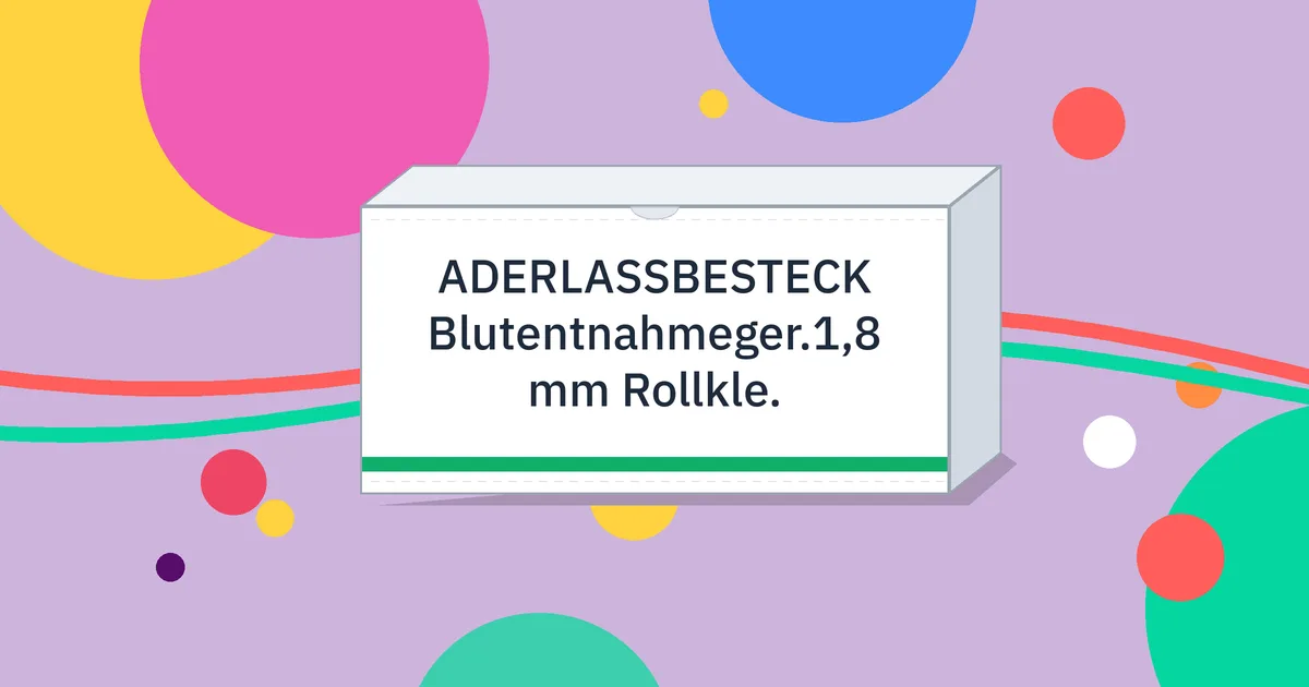 Symbolbild: Packung mit der Aufschrift ADERLASSBESTECK Blutentnahmeger.1,8 mm Rollkle. (PZN 08482487) – Verfügbarkeit und Bezug in Apotheken in Frankfurt am Main