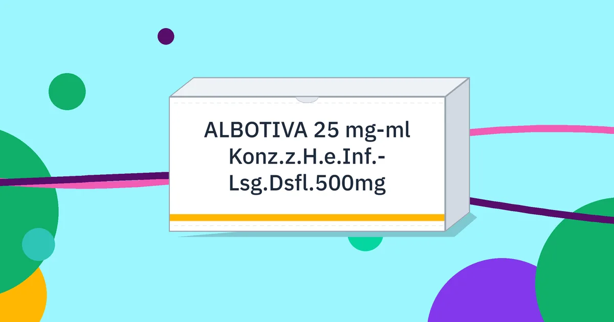 Symbolbild: Packung mit der Aufschrift ALBOTIVA 25 mg-ml Konz.z.H.e.Inf.-Lsg.Dsfl.500mg (PZN 14409460) – Verfügbarkeit und Bezug in Apotheken in Frankfurt am Main