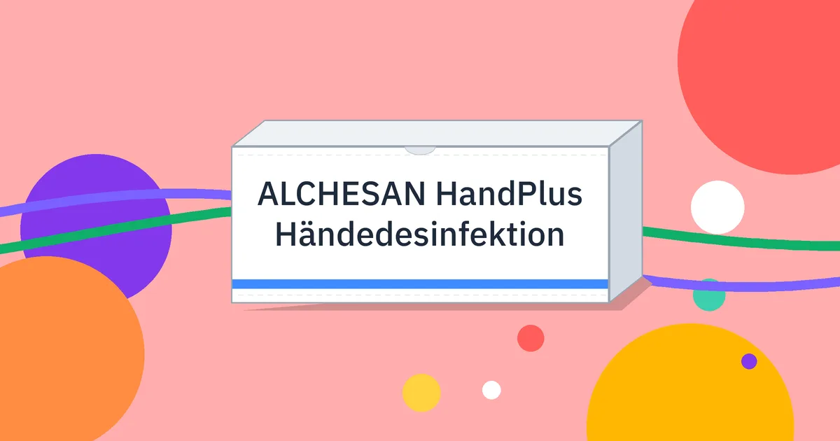 Symbolbild: Packung mit der Aufschrift ALCHESAN HandPlus Händedesinfektion (PZN 18059063) – Verfügbarkeit und Bezug in Apotheken in Frankfurt am Main