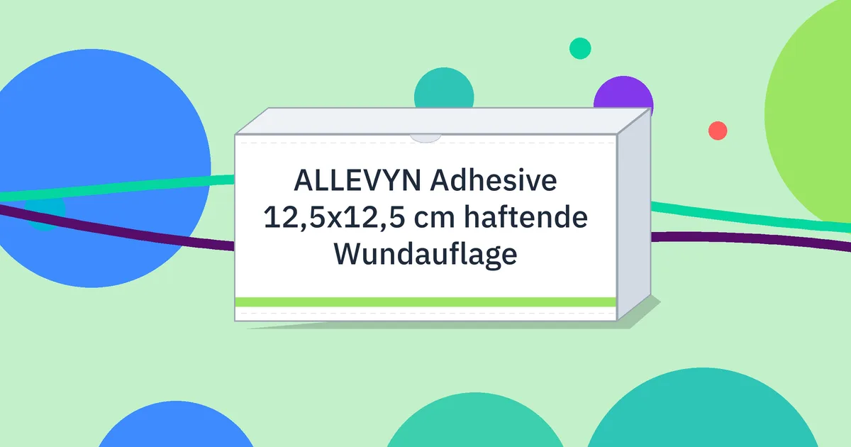 Symbolbild: Packung mit der Aufschrift ALLEVYN Adhesive 12,5x12,5 cm haftende Wundauflage (PZN 17830651) – Verfügbarkeit und Bezug in Apotheken in Frankfurt am Main