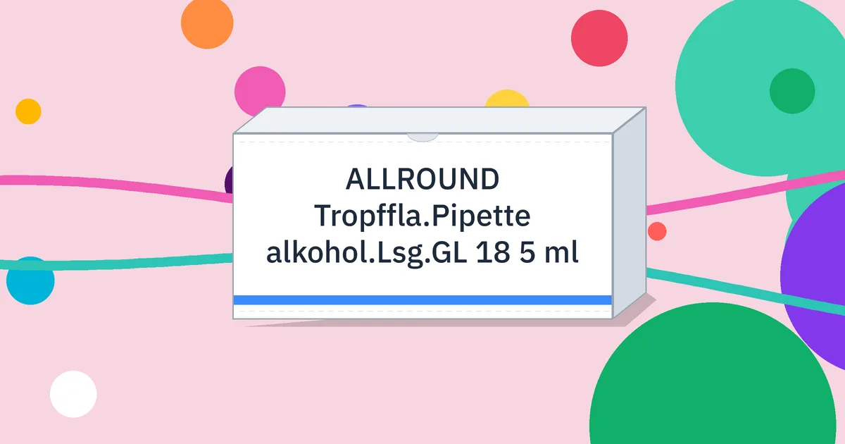 Symbolbild: Packung mit der Aufschrift ALLROUND Tropffla.Pipette alkohol.Lsg.GL 18 5 ml (PZN 18111289) – Verfügbarkeit und Bezug in Apotheken in Frankfurt am Main
