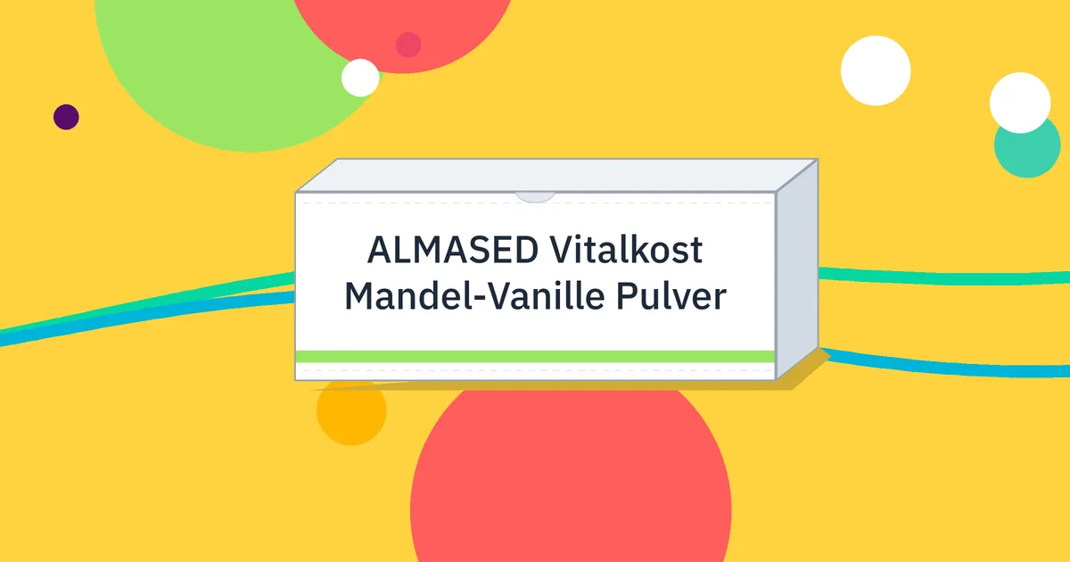 Symbolbild: Packung mit der Aufschrift ALMASED Vitalkost Mandel-Vanille Pulver (PZN 15375987) – Verfügbarkeit und Bezug in Apotheken in Frankfurt am Main