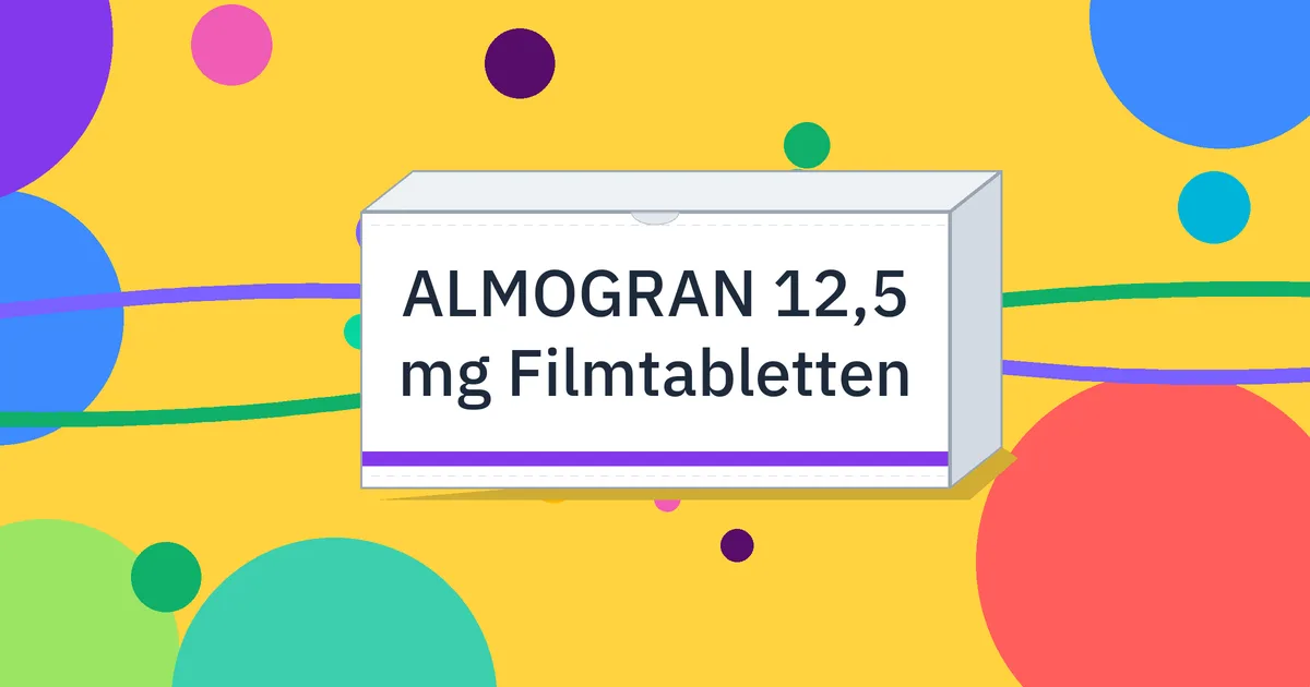 Symbolbild: Packung mit der Aufschrift ALMOGRAN 12,5 mg Filmtabletten (PZN 00848606) – Verfügbarkeit und Bezug in Apotheken in Frankfurt am Main