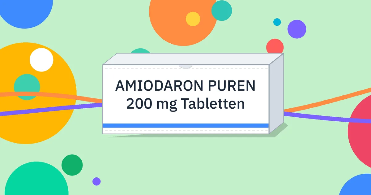 Symbolbild: Packung mit der Aufschrift AMIODARON PUREN 200 mg Tabletten (PZN 16389282) – Verfügbarkeit und Bezug in Apotheken in Frankfurt am Main