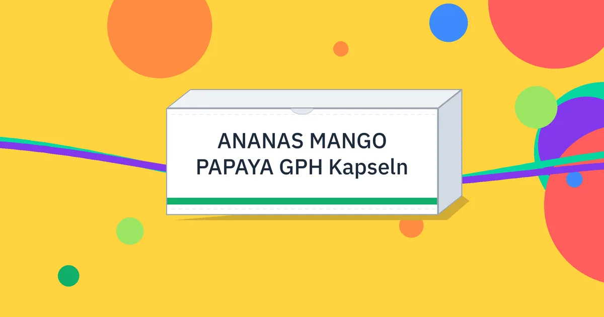 Symbolbild: Packung mit der Aufschrift ANANAS MANGO PAPAYA GPH Kapseln (PZN 03434437) – Verfügbarkeit und Bezug in Apotheken in Frankfurt am Main