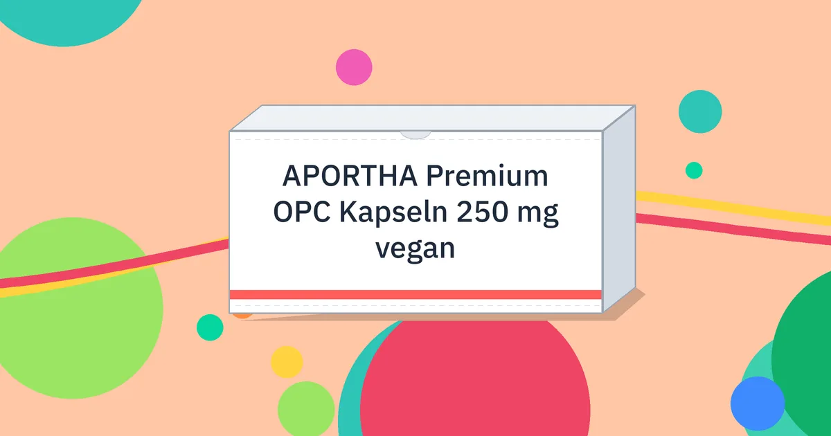 Symbolbild: Packung mit der Aufschrift APORTHA Premium OPC Kapseln 250 mg vegan (PZN 18066347) – Verfügbarkeit und Bezug in Apotheken in Frankfurt am Main