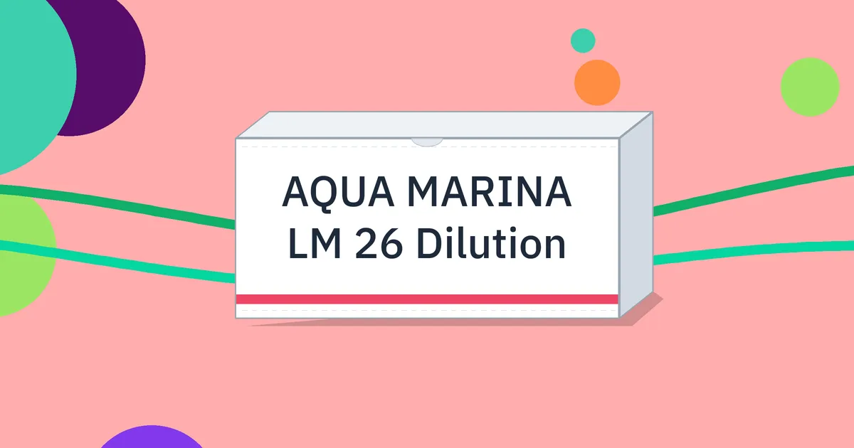 Symbolbild: Packung mit der Aufschrift AQUA MARINA LM 26 Dilution (PZN 12765653) – Verfügbarkeit und Bezug in Apotheken in Frankfurt am Main