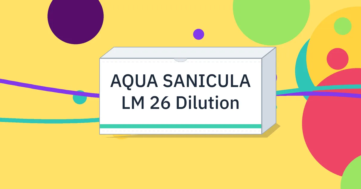 Symbolbild: Packung mit der Aufschrift AQUA SANICULA LM 26 Dilution (PZN 13382262) – Verfügbarkeit und Bezug in Apotheken in Frankfurt am Main