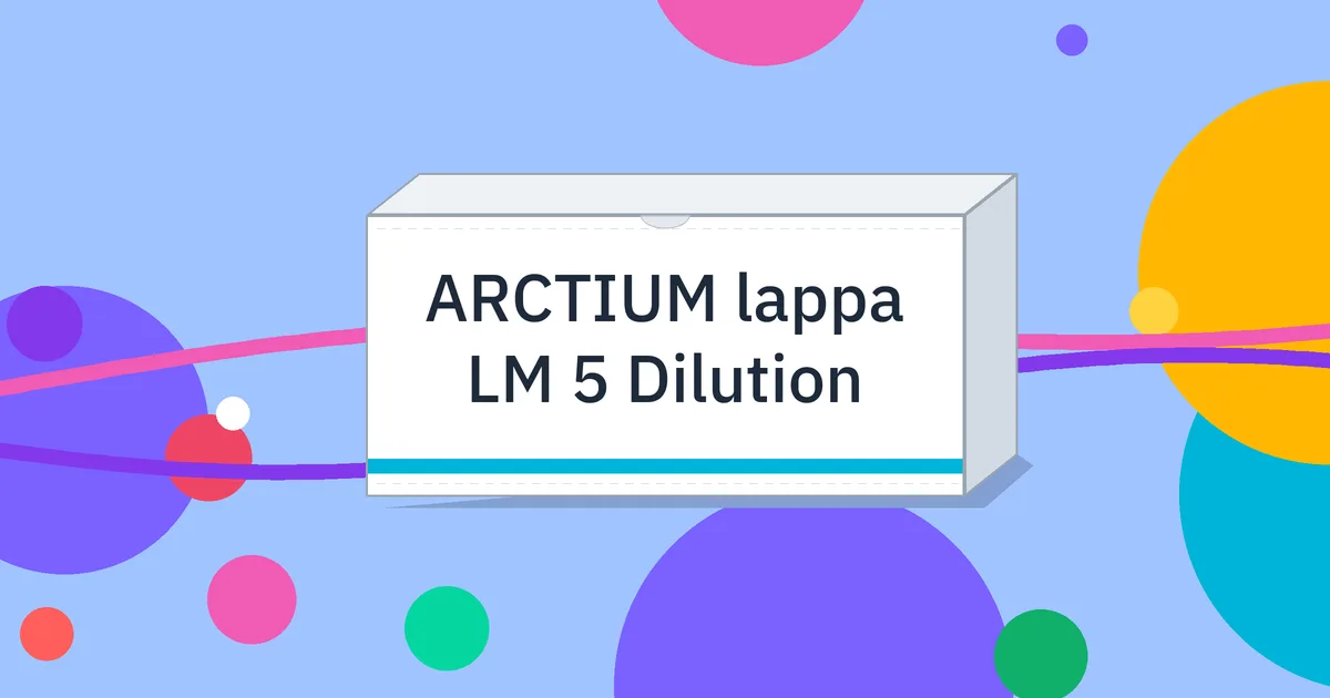 Symbolbild: Packung mit der Aufschrift ARCTIUM lappa LM 5 Dilution (PZN 13387348) – Verfügbarkeit und Bezug in Apotheken in Frankfurt am Main