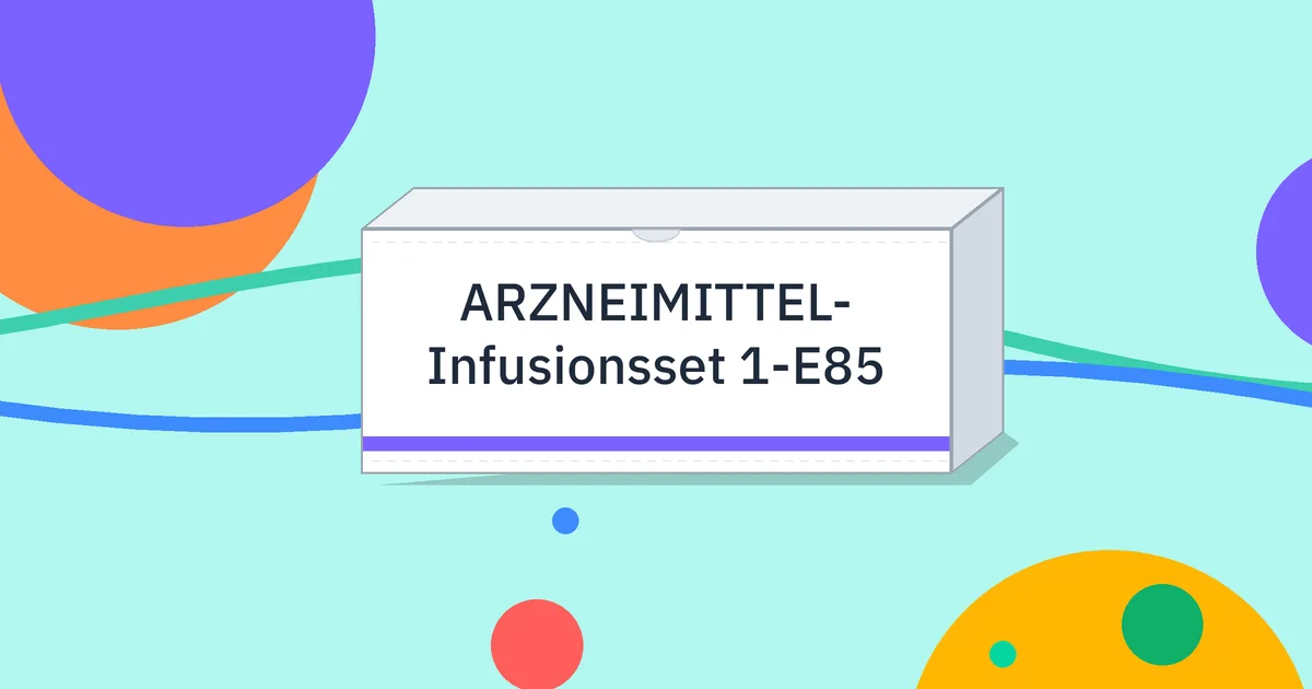 Symbolbild: Packung mit der Aufschrift ARZNEIMITTEL-Infusionsset 1-E85 (PZN 17639574) – Verfügbarkeit und Bezug in Apotheken in Frankfurt am Main