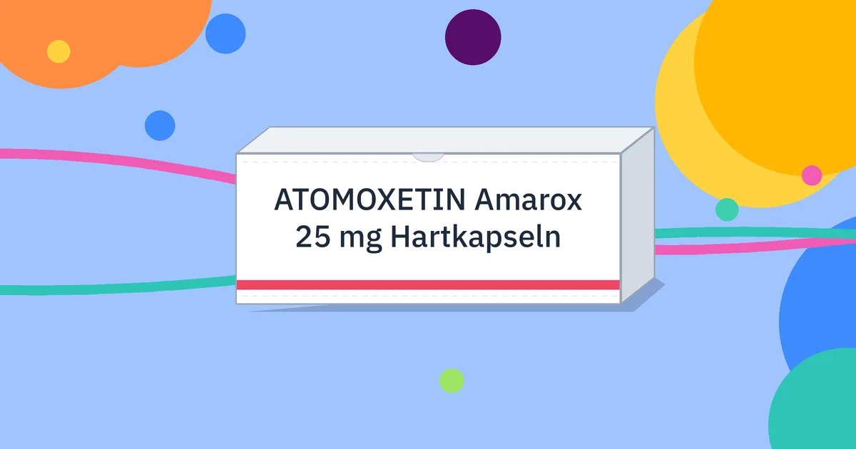 Symbolbild: Packung mit der Aufschrift ATOMOXETIN Amarox 25 mg Hartkapseln (PZN 19178574) – Verfügbarkeit und Bezug in Apotheken in Frankfurt am Main