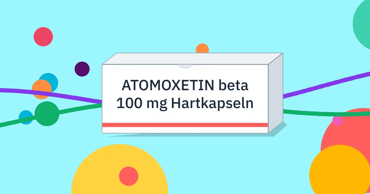 Symbolbild: Packung mit der Aufschrift ATOMOXETIN beta 100 mg Hartkapseln (PZN 14244272) – Verfügbarkeit und Bezug in Apotheken in Frankfurt am Main