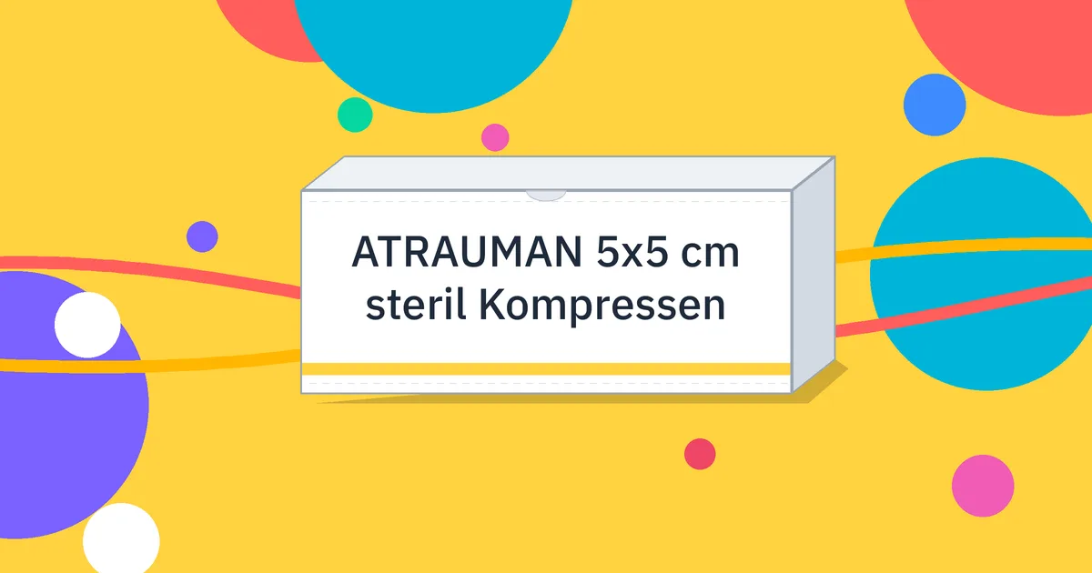 Symbolbild: Packung mit der Aufschrift ATRAUMAN 5x5 cm steril Kompressen (PZN 20131508) – Verfügbarkeit und Bezug in Apotheken in Frankfurt am Main