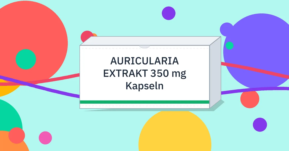 Symbolbild: Packung mit der Aufschrift AURICULARIA EXTRAKT 350 mg Kapseln (PZN 05360789) – Verfügbarkeit und Bezug in Apotheken in Frankfurt am Main