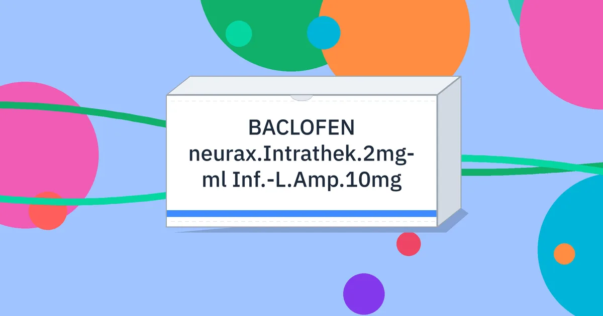 Symbolbild: Packung mit der Aufschrift BACLOFEN neurax.Intrathek.2mg-ml Inf.-L.Amp.10mg (PZN 17308133) – Verfügbarkeit und Bezug in Apotheken in Frankfurt am Main