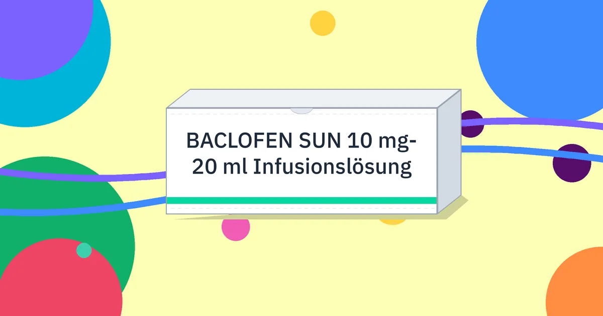Symbolbild: Packung mit der Aufschrift BACLOFEN SUN 10 mg-20 ml Infusionslösung (PZN 06946497) – Verfügbarkeit und Bezug in Apotheken in Frankfurt am Main