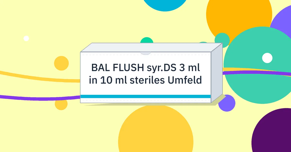 Symbolbild: Packung mit der Aufschrift BAL FLUSH syr.DS 3 ml in 10 ml steriles Umfeld (PZN 19061369) – Verfügbarkeit und Bezug in Apotheken in Frankfurt am Main