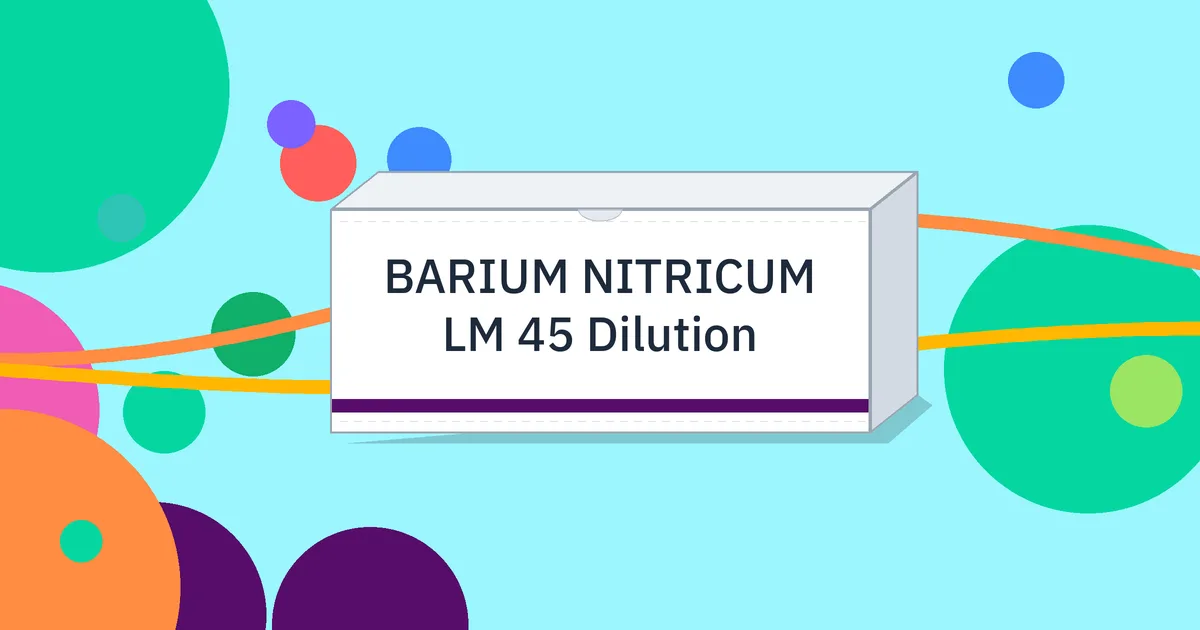 Symbolbild: Packung mit der Aufschrift BARIUM NITRICUM LM 45 Dilution (PZN 13377982) – Verfügbarkeit und Bezug in Apotheken in Frankfurt am Main
