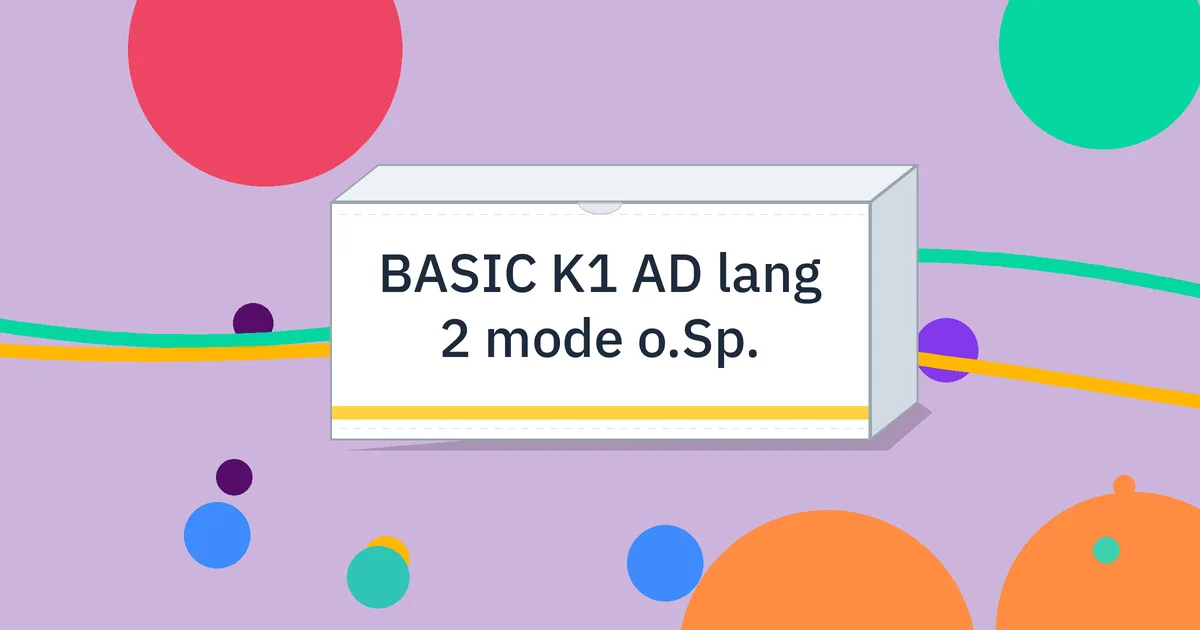 Symbolbild: Packung mit der Aufschrift BASIC K1 AD lang 2 mode o.Sp. (PZN 20257563) – Verfügbarkeit und Bezug in Apotheken in Frankfurt am Main