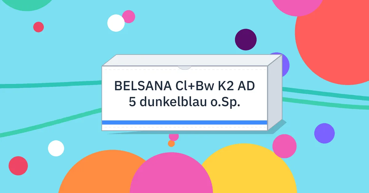 Symbolbild: Packung mit der Aufschrift BELSANA Cl+Bw K2 AD 5 dunkelblau o.Sp. (PZN 15626610) – Verfügbarkeit und Bezug in Apotheken in Frankfurt am Main