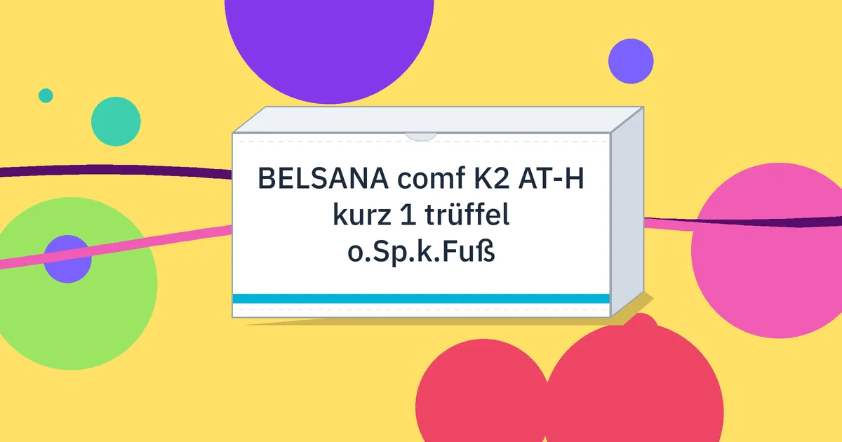 Symbolbild: Packung mit der Aufschrift BELSANA comf K2 AT-H kurz 1 trüffel o.Sp.k.Fuß (PZN 12328119) – Verfügbarkeit und Bezug in Apotheken in Frankfurt am Main