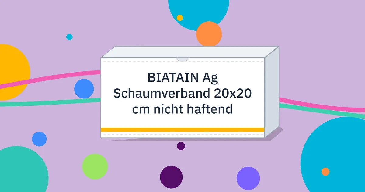 Symbolbild: Packung mit der Aufschrift BIATAIN Ag Schaumverband 20x20 cm nicht haftend (PZN 17387061) – Verfügbarkeit und Bezug in Apotheken in Frankfurt am Main