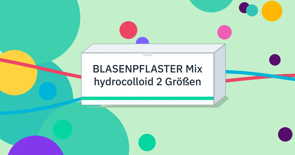 Symbolbild: Packung mit der Aufschrift BLASENPFLASTER Mix hydrocolloid 2 Größen (PZN 16618498) – Verfügbarkeit und Bezug in Apotheken in Frankfurt am Main
