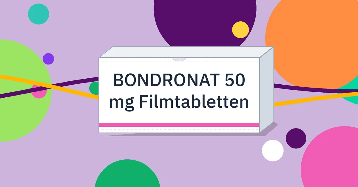 Symbolbild: Packung mit der Aufschrift BONDRONAT 50 mg Filmtabletten (PZN 04078559) – Verfügbarkeit und Bezug in Apotheken in Frankfurt am Main