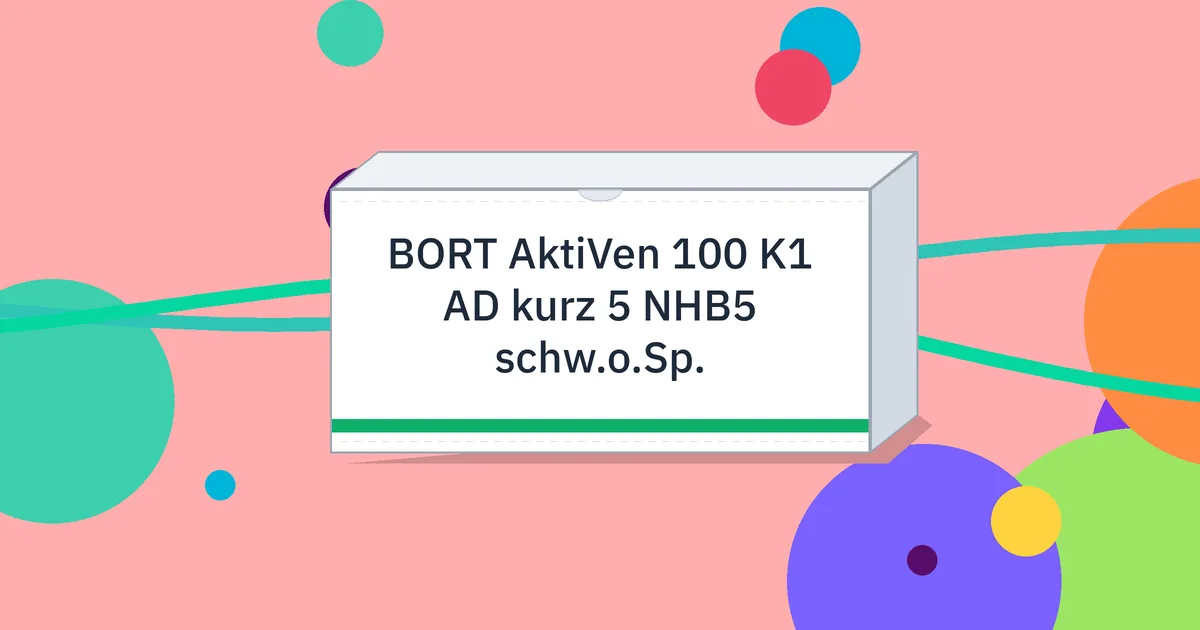 Symbolbild: Packung mit der Aufschrift BORT AktiVen 100 K1 AD kurz 5 NHB5 schw.o.Sp. (PZN 17497335) – Verfügbarkeit und Bezug in Apotheken in Frankfurt am Main