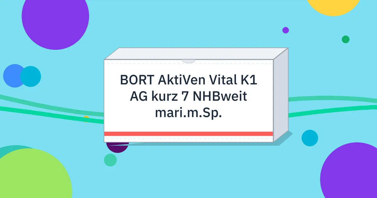 Symbolbild: Packung mit der Aufschrift BORT AktiVen Vital K1 AG kurz 7 NHBweit mari.m.Sp. (PZN 13732733) – Verfügbarkeit und Bezug in Apotheken in Frankfurt am Main