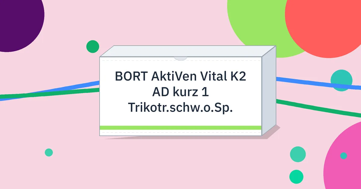 Symbolbild: Packung mit der Aufschrift BORT AktiVen Vital K2 AD kurz 1 Trikotr.schw.o.Sp. (PZN 12549642) – Verfügbarkeit und Bezug in Apotheken in Frankfurt am Main