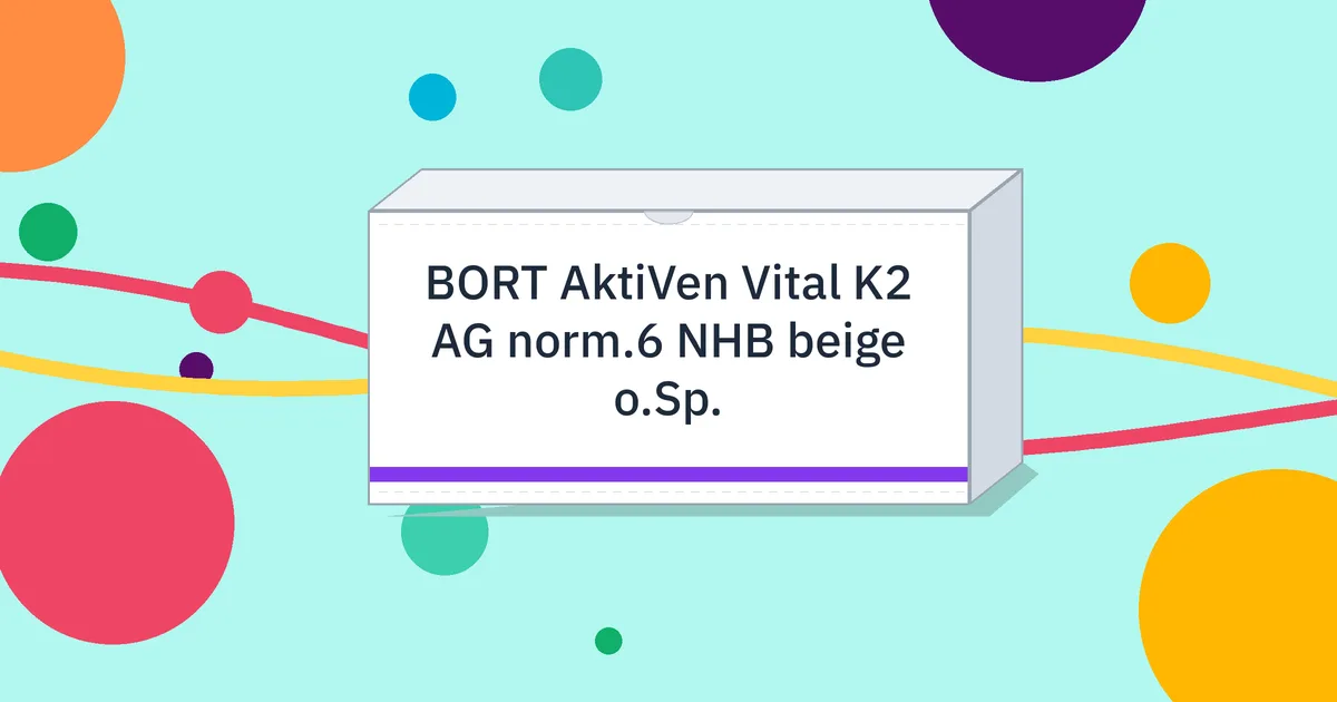 Symbolbild: Packung mit der Aufschrift BORT AktiVen Vital K2 AG norm.6 NHB beige o.Sp. (PZN 13731461) – Verfügbarkeit und Bezug in Apotheken in Frankfurt am Main