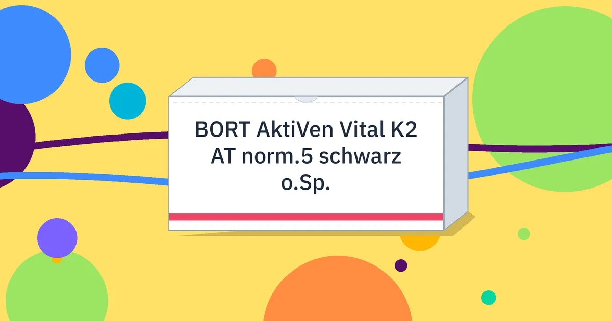 Symbolbild: Packung mit der Aufschrift BORT AktiVen Vital K2 AT norm.5 schwarz o.Sp. (PZN 13740365) – Verfügbarkeit und Bezug in Apotheken in Frankfurt am Main