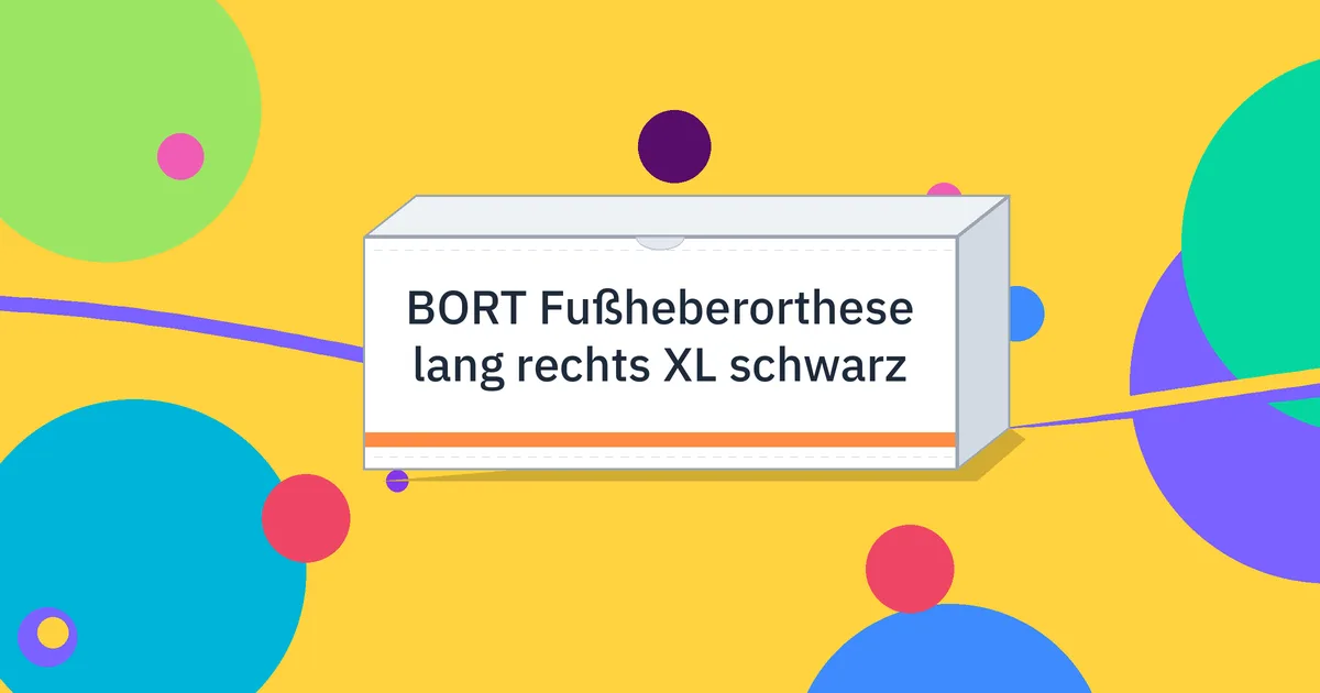 Symbolbild: Packung mit der Aufschrift BORT Fußheberorthese lang rechts XL schwarz (PZN 07668729) – Verfügbarkeit und Bezug in Apotheken in Frankfurt am Main
