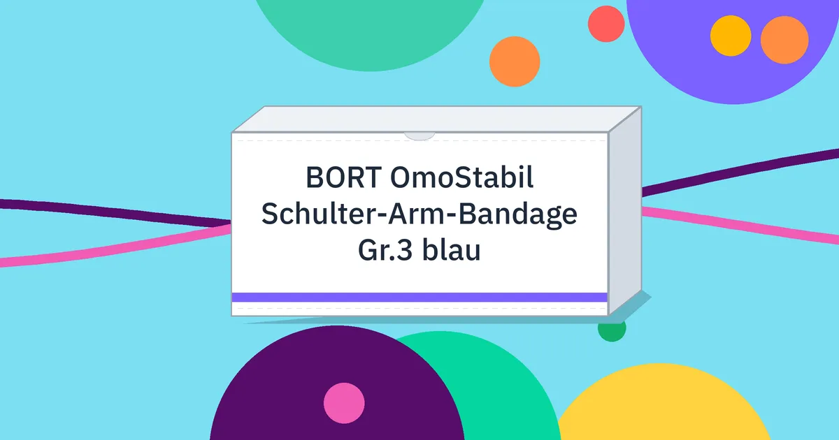 Symbolbild: Packung mit der Aufschrift BORT OmoStabil Schulter-Arm-Bandage Gr.3 blau (PZN 02515369) – Verfügbarkeit und Bezug in Apotheken in Frankfurt am Main