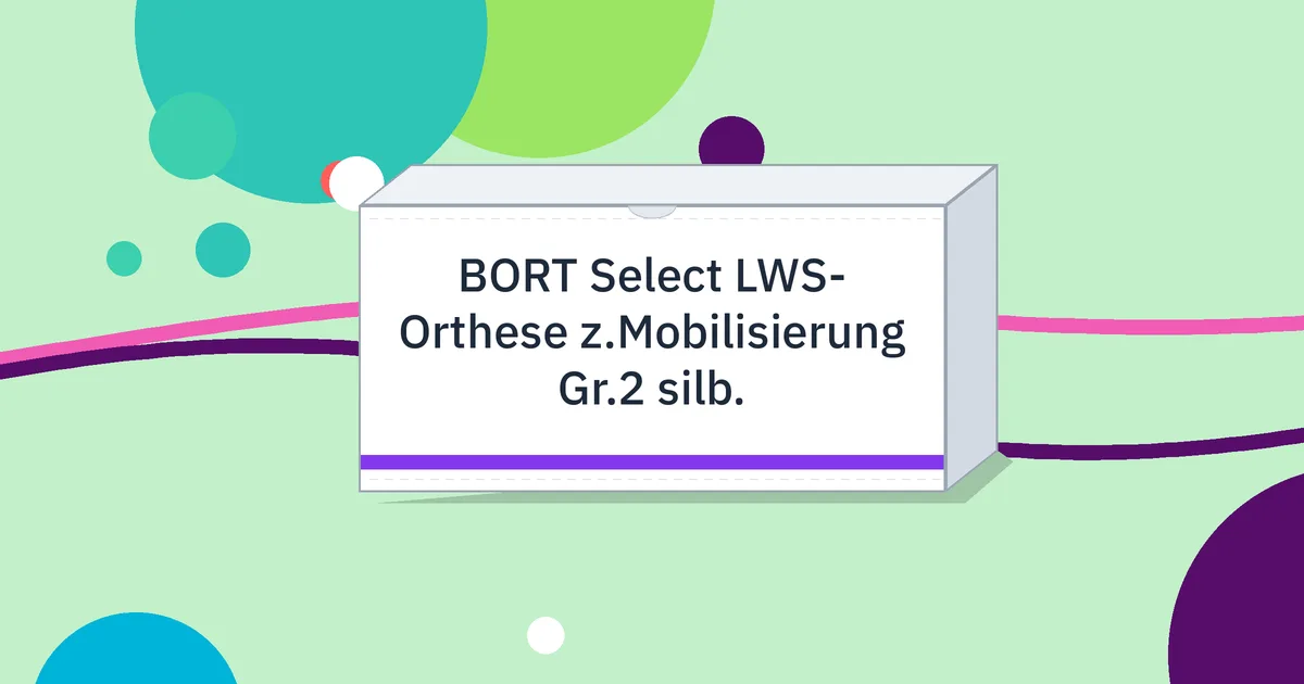 Symbolbild: Packung mit der Aufschrift BORT Select LWS-Orthese z.Mobilisierung Gr.2 silb. (PZN 13922669) – Verfügbarkeit und Bezug in Apotheken in Frankfurt am Main