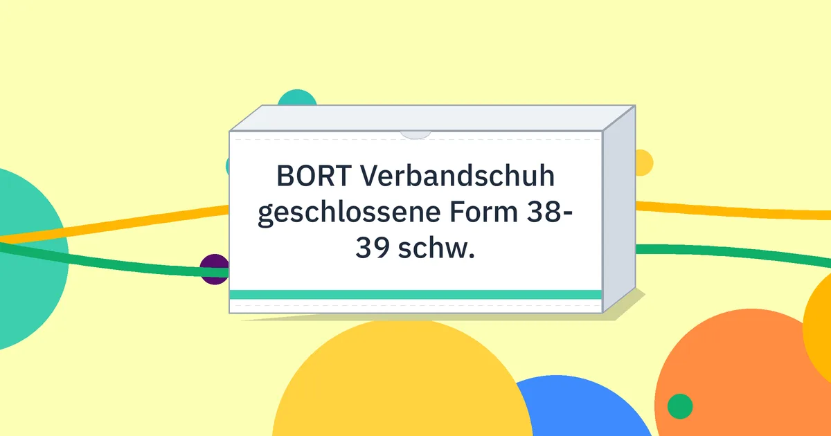 Symbolbild: Packung mit der Aufschrift BORT Verbandschuh geschlossene Form 38-39 schw. (PZN 07670459) – Verfügbarkeit und Bezug in Apotheken in Frankfurt am Main
