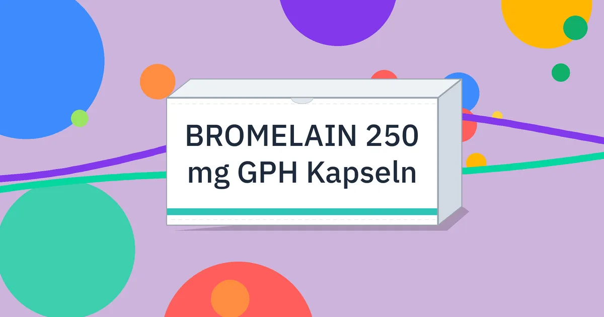 Symbolbild: Packung mit der Aufschrift BROMELAIN 250 mg GPH Kapseln (PZN 02568437) – Verfügbarkeit und Bezug in Apotheken in Frankfurt am Main