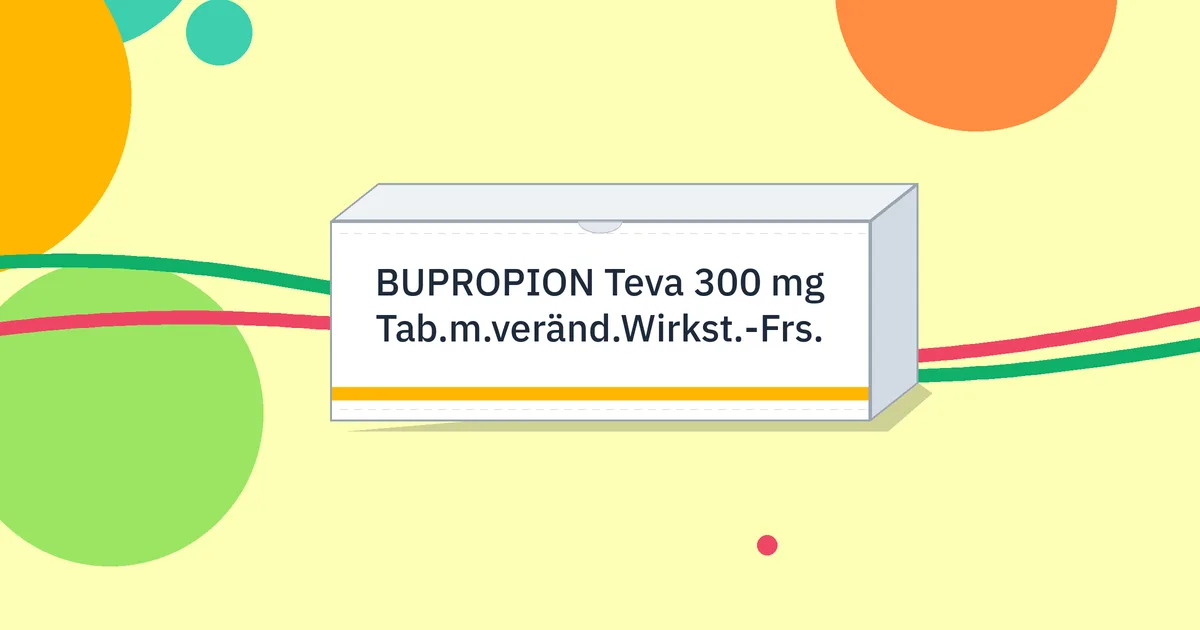 Symbolbild: Packung mit der Aufschrift BUPROPION Teva 300 mg Tab.m.veränd.Wirkst.-Frs. (PZN 18758648) – Verfügbarkeit und Bezug in Apotheken in Frankfurt am Main