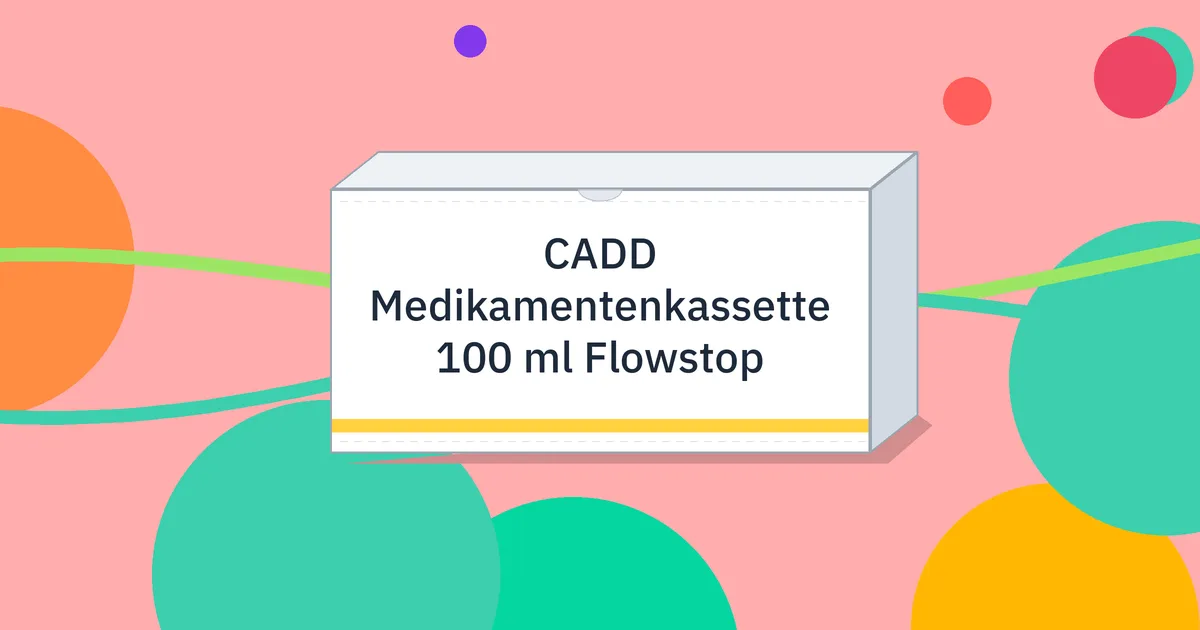 Symbolbild: Packung mit der Aufschrift CADD Medikamentenkassette 100 ml Flowstop (PZN 11241847) – Verfügbarkeit und Bezug in Apotheken in Frankfurt am Main
