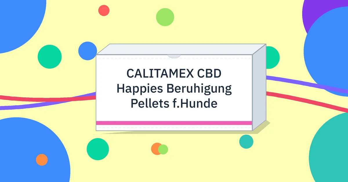 Symbolbild: Packung mit der Aufschrift CALITAMEX CBD Happies Beruhigung Pellets f.Hunde (PZN 19649128) – Verfügbarkeit und Bezug in Apotheken in Frankfurt am Main