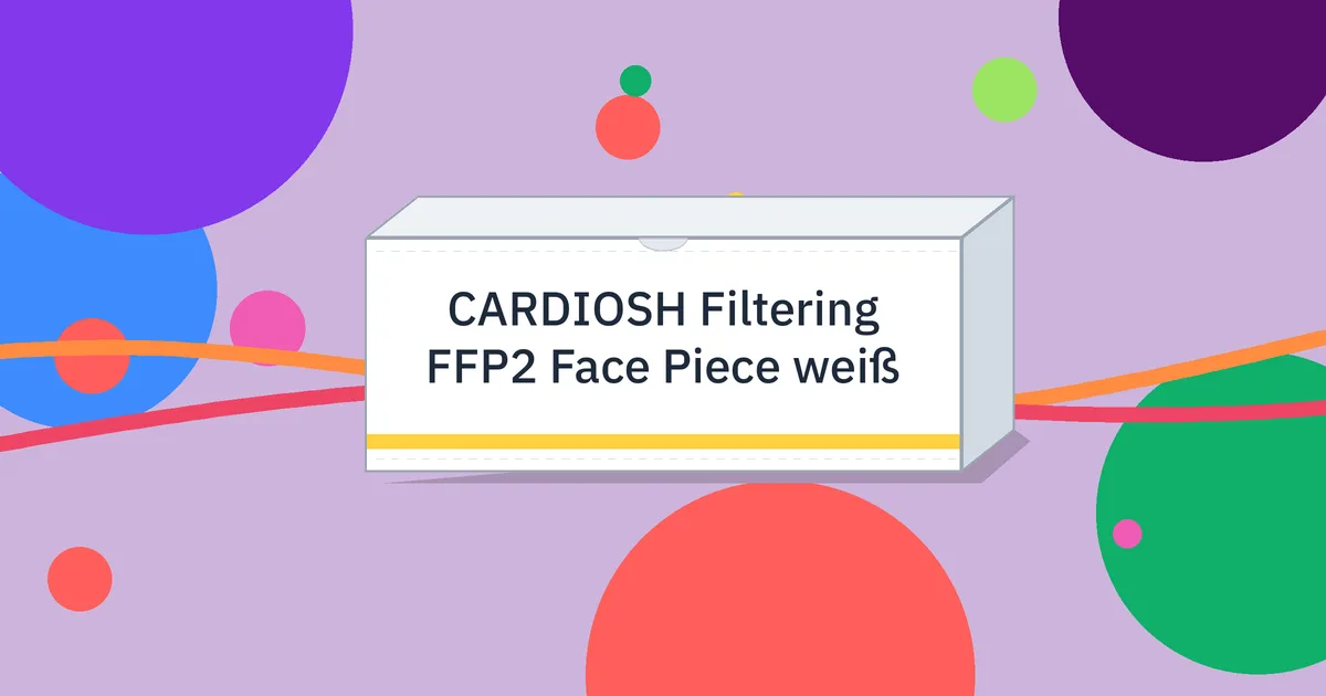 Symbolbild: Packung mit der Aufschrift CARDIOSH Filtering FFP2 Face Piece weiß (PZN 18598920) – Verfügbarkeit und Bezug in Apotheken in Frankfurt am Main