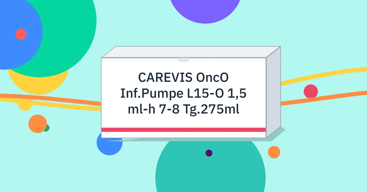 Symbolbild: Packung mit der Aufschrift CAREVIS OncO Inf.Pumpe L15-O 1,5 ml-h 7-8 Tg.275ml (PZN 17397786) – Verfügbarkeit und Bezug in Apotheken in Frankfurt am Main