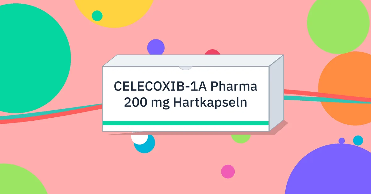 Symbolbild: Packung mit der Aufschrift CELECOXIB-1A Pharma 200 mg Hartkapseln (PZN 10526683) – Verfügbarkeit und Bezug in Apotheken in Frankfurt am Main
