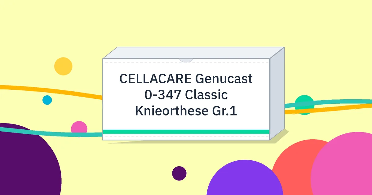 Symbolbild: Packung mit der Aufschrift CELLACARE Genucast 0-347 Classic Knieorthese Gr.1 (PZN 14366696) – Verfügbarkeit und Bezug in Apotheken in Frankfurt am Main