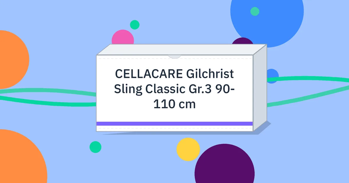 Symbolbild: Packung mit der Aufschrift CELLACARE Gilchrist Sling Classic Gr.3 90-110 cm (PZN 20549857) – Verfügbarkeit und Bezug in Apotheken in Frankfurt am Main