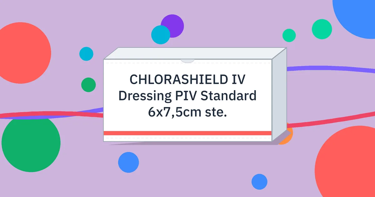 Symbolbild: Packung mit der Aufschrift CHLORASHIELD IV Dressing PIV Standard 6x7,5cm ste. (PZN 16914067) – Verfügbarkeit und Bezug in Apotheken in Frankfurt am Main
