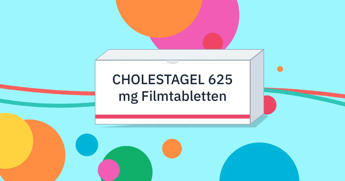 Symbolbild: Packung mit der Aufschrift CHOLESTAGEL 625 mg Filmtabletten (PZN 03390728) – Verfügbarkeit und Bezug in Apotheken in Frankfurt am Main