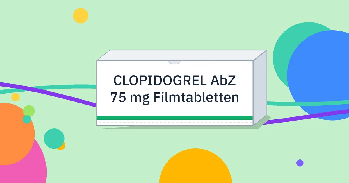 Symbolbild: Packung mit der Aufschrift CLOPIDOGREL AbZ 75 mg Filmtabletten (PZN 06714634) – Verfügbarkeit und Bezug in Apotheken in Frankfurt am Main