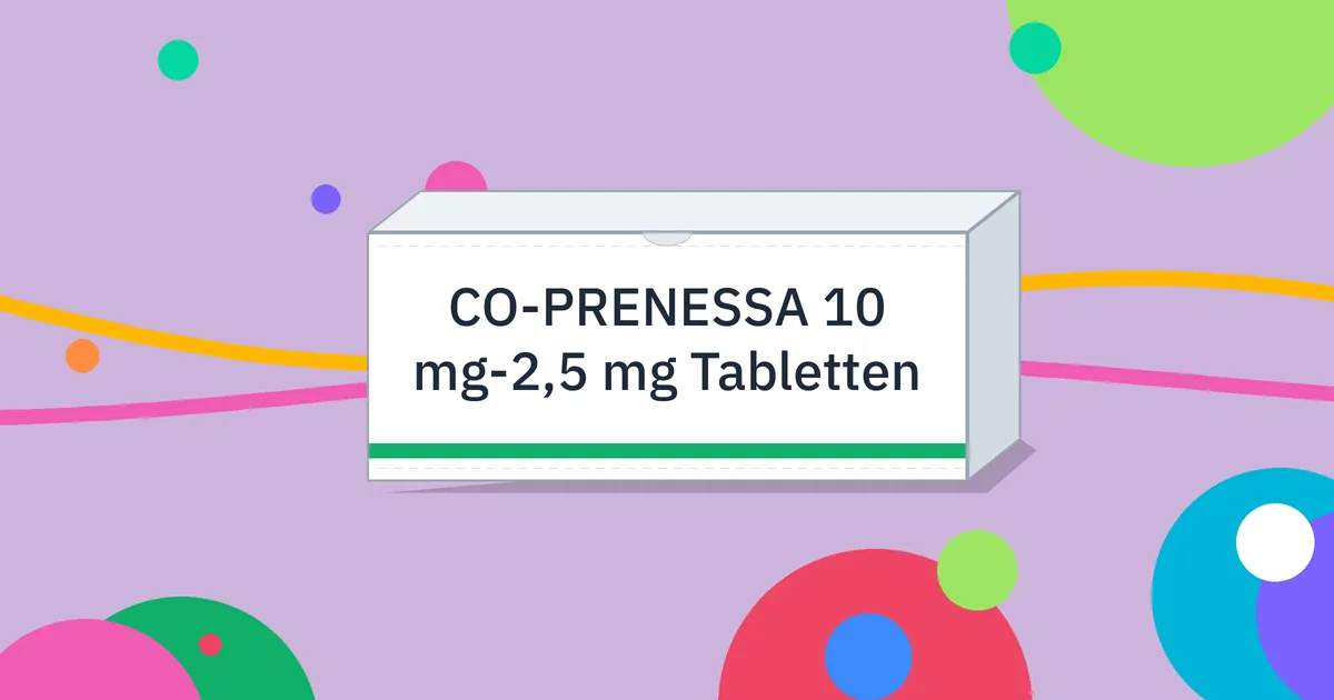Symbolbild: Packung mit der Aufschrift CO-PRENESSA 10 mg-2,5 mg Tabletten (PZN 19671837) – Verfügbarkeit und Bezug in Apotheken in Frankfurt am Main